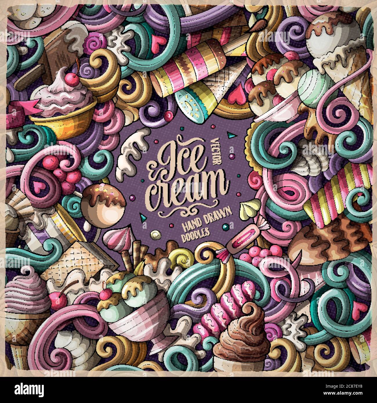 Cartoon hand-drawn doodles Ice Cream frame Stock Vector Image & Art - Alamy