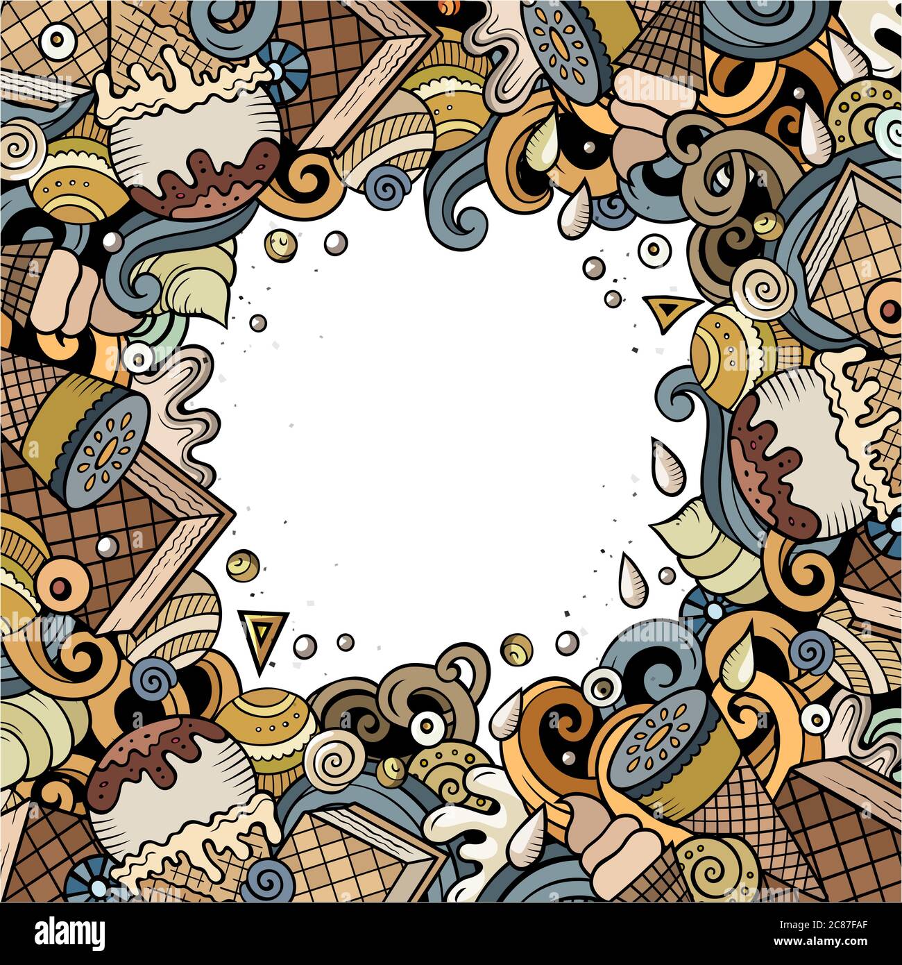 Cartoon vector hand-drawn doodles Ice Cream frame illustration Stock ...