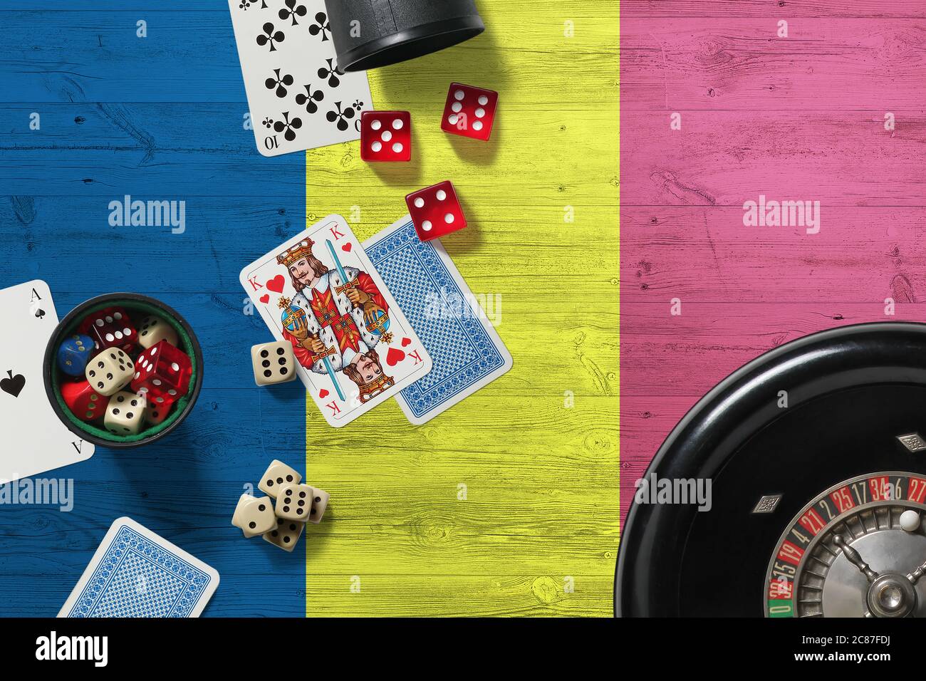 Chad casino theme. Aces in poker game, cards and chips on red table ...