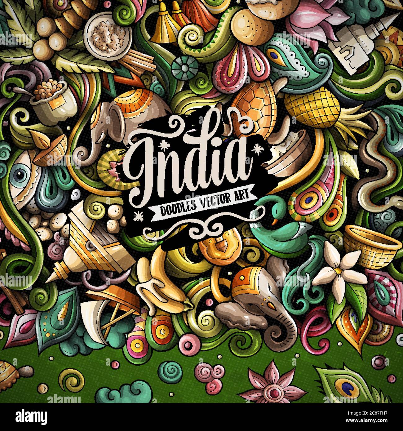 India hand drawn vector doodles illustration. Indian frame card design ...