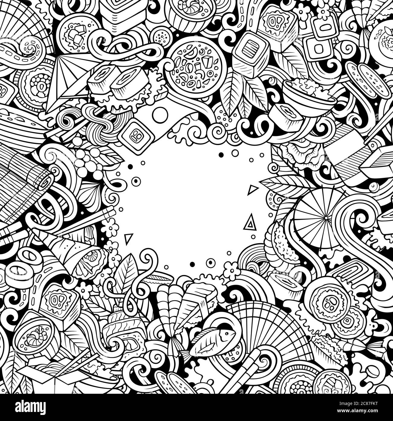 Cartoon contour hand-drawn doodles Japan food frame Stock Vector Image ...
