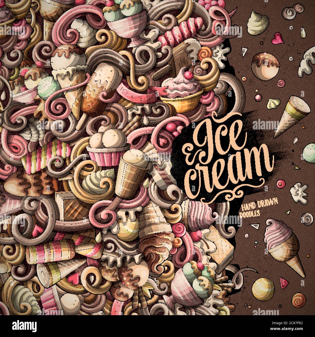 Cartoon hand-drawn doodles Ice Cream frame Stock Vector Image & Art - Alamy