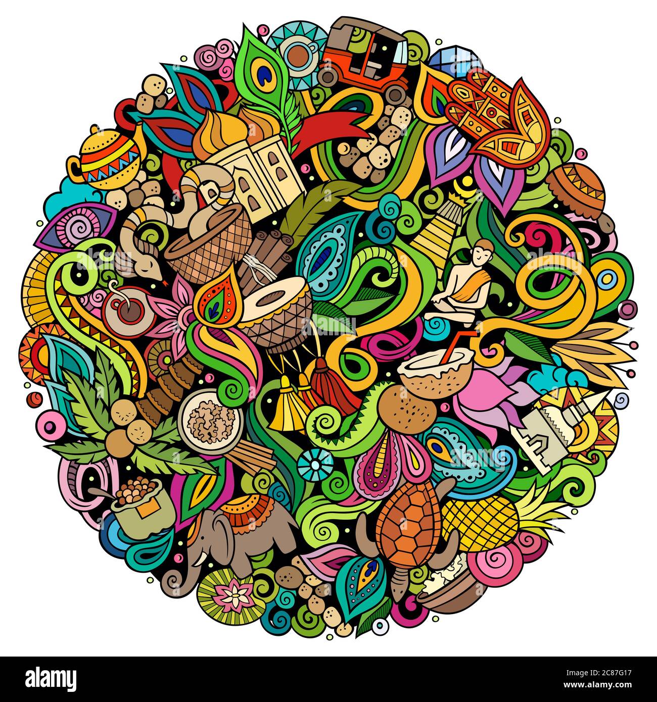 India hand drawn vector doodles round illustration. Indian poster ...