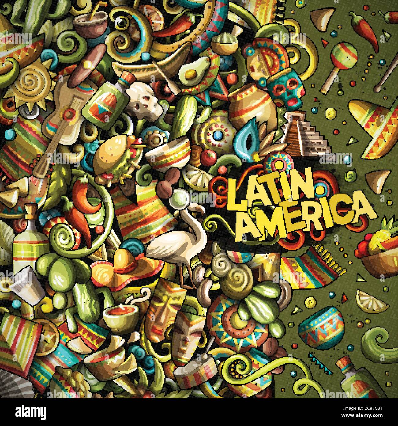 Cartoon hand-drawn doodles Latin American frame Stock Vector Image ...