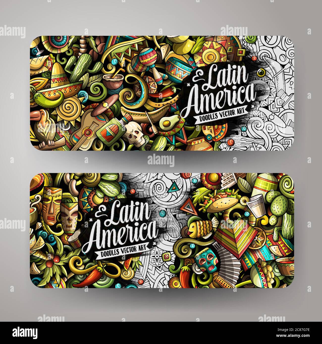 Cartoon vector doodles Latin America horizontal banners Stock Vector ...