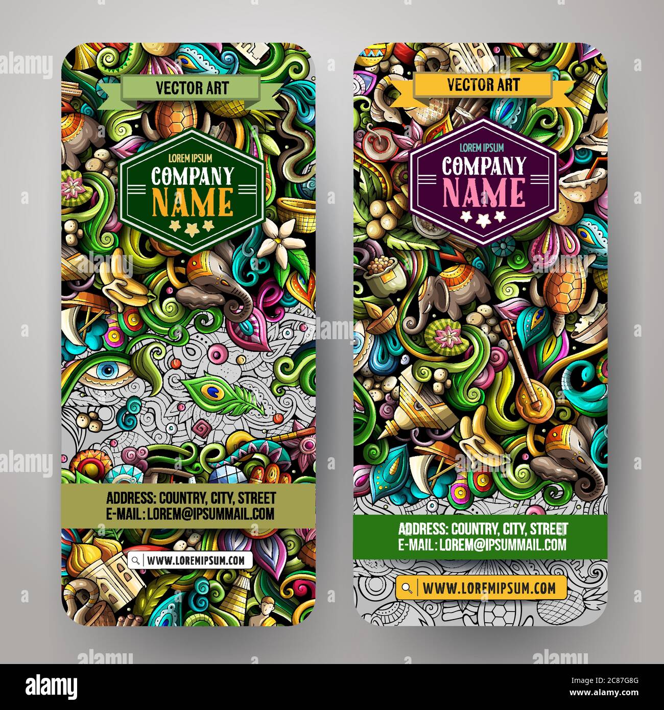 India hand drawn doodle banners set. Cartoon detailed flyers Stock ...