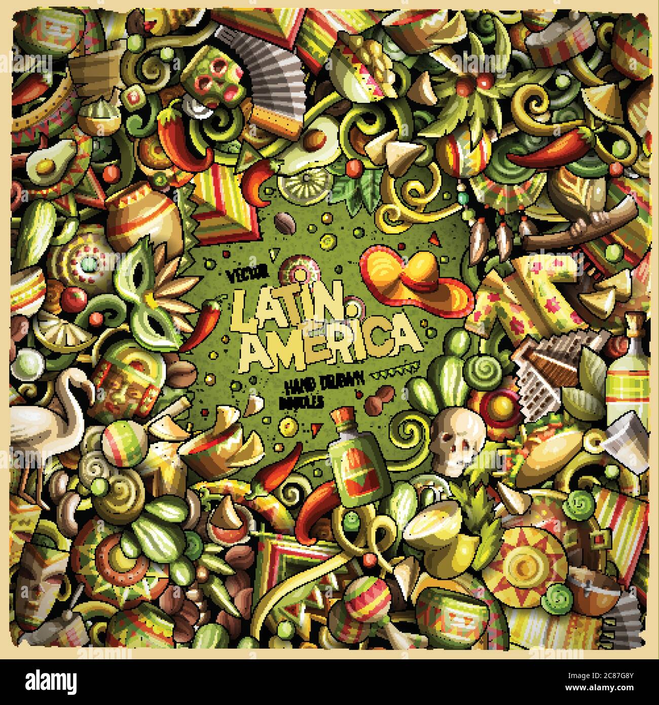 Cartoon hand-drawn doodles Latin American frame Stock Vector Image ...