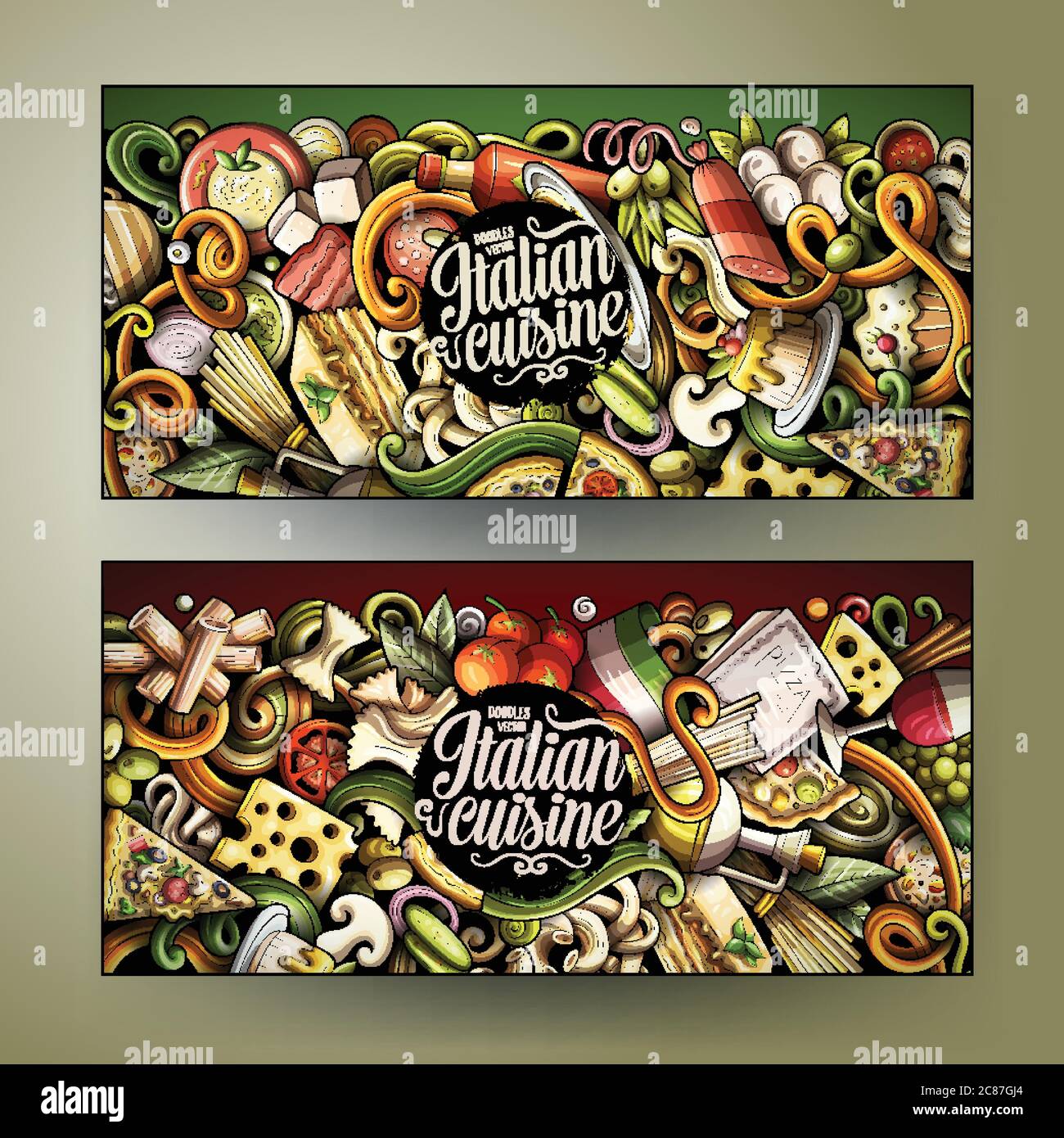 Cartoon hand-drawn doodles italian food banners Stock Vector Image ...