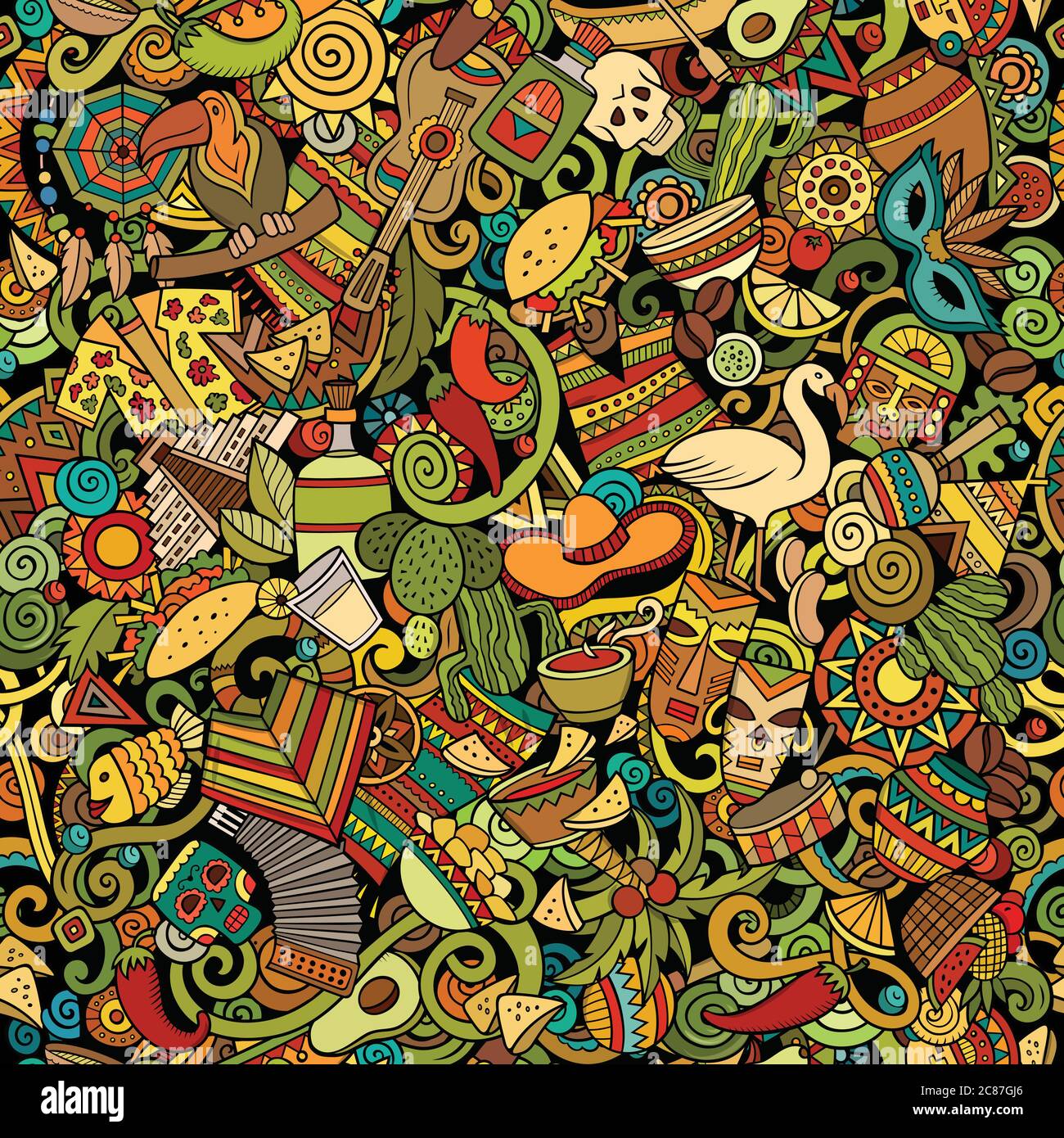 Cartoon cute doodles Latin America seamless pattern Stock Vector Image ...