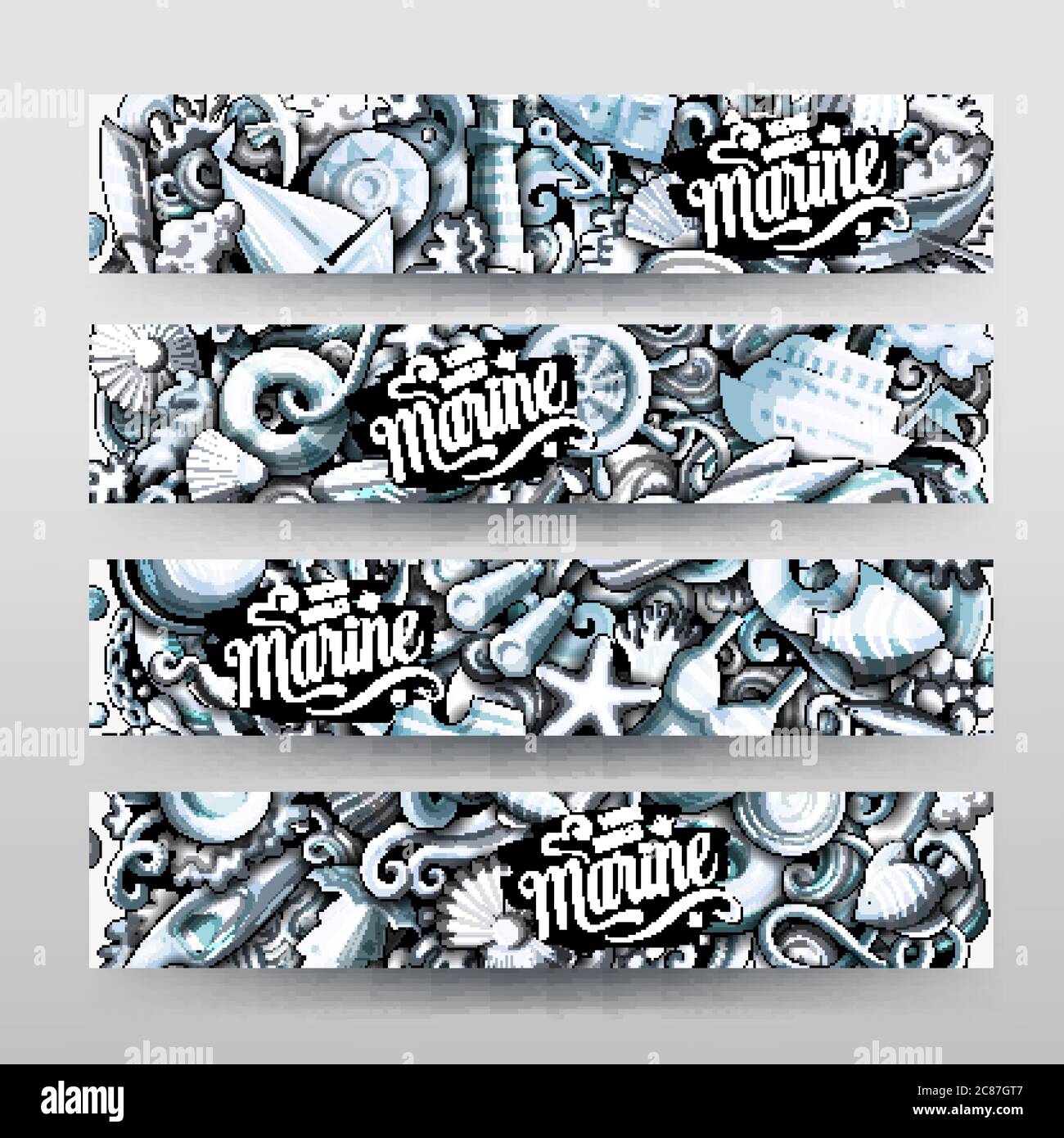 Marine vector hand drawn doodle banners design Stock Vector Image & Art ...