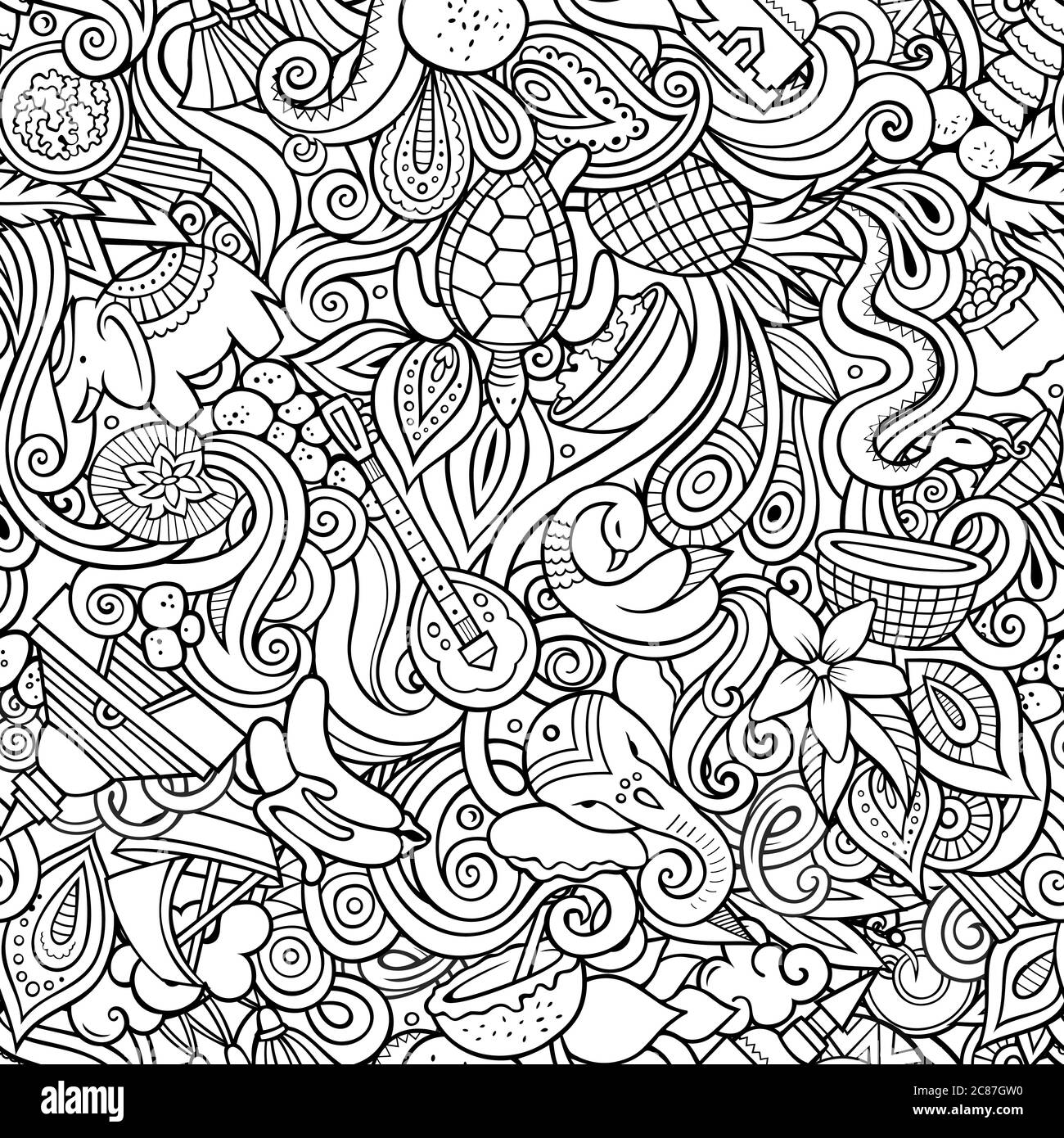 India culture hand drawn doodles seamless pattern. Indian background ...