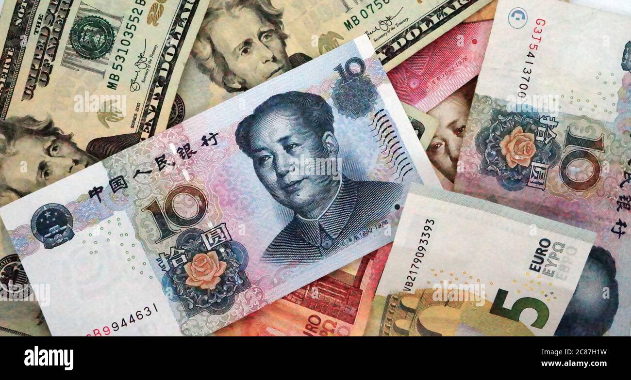 Pile of various forms of international paper currency money Stock Photo ...