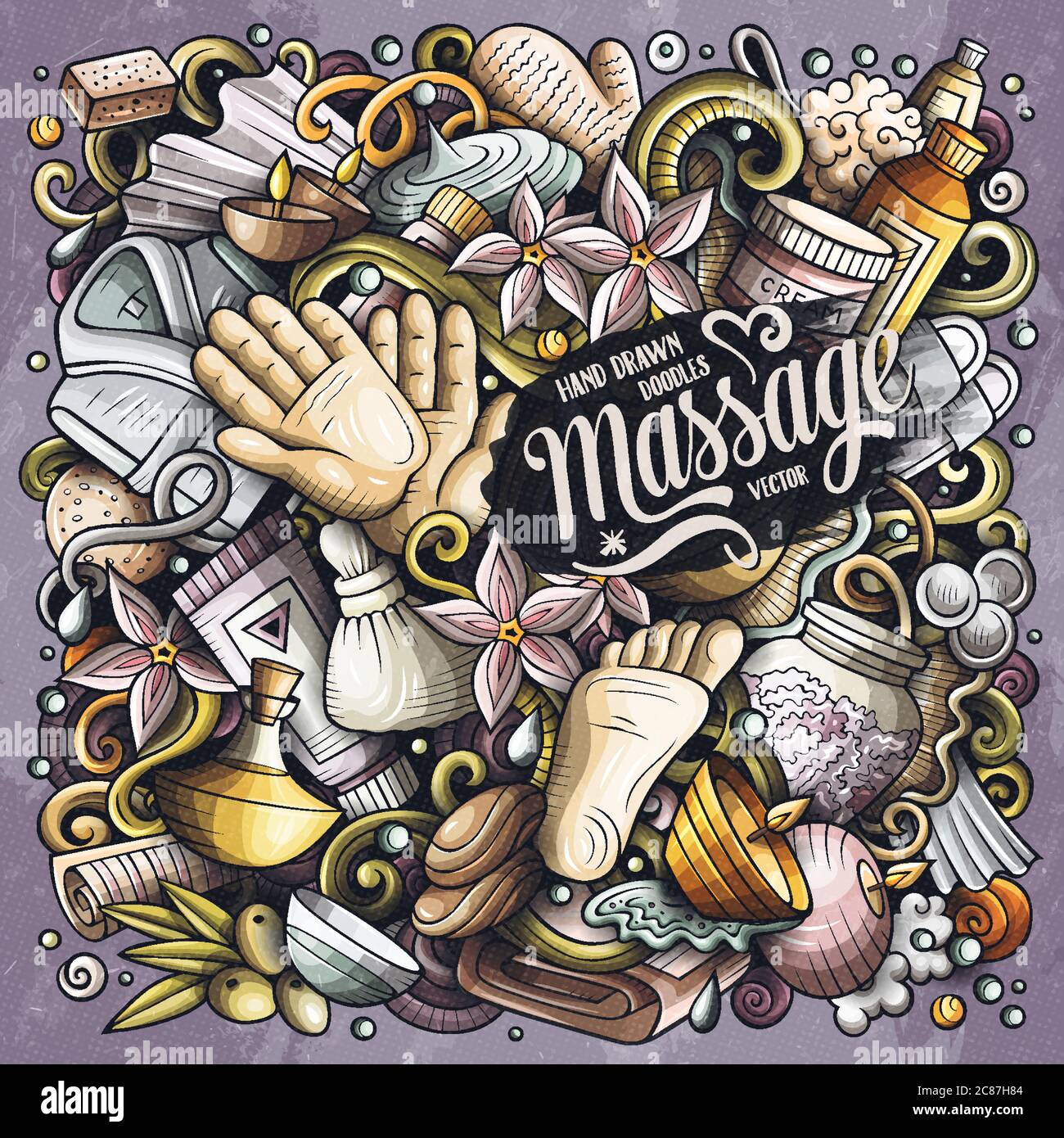 Massage hand drawn vector doodles illustration. Spa salon poster design ...