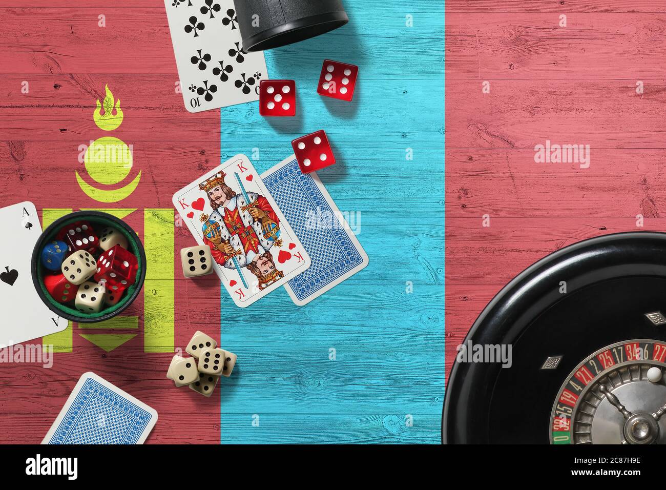 Mongolia casino theme. Aces in poker game, cards and chips on red table ...