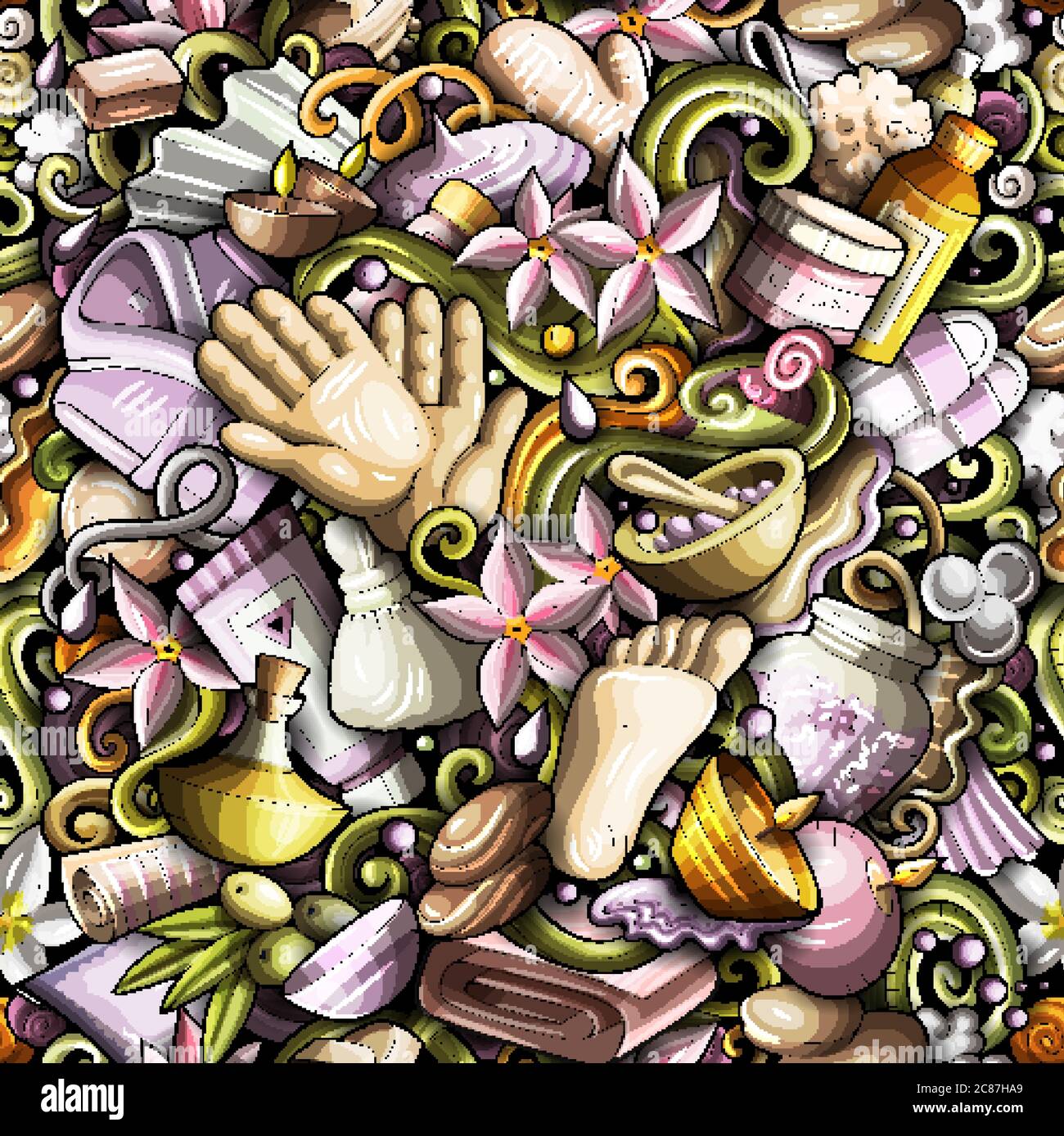 Massage hand drawn doodles seamless pattern. Spa therapy background ...