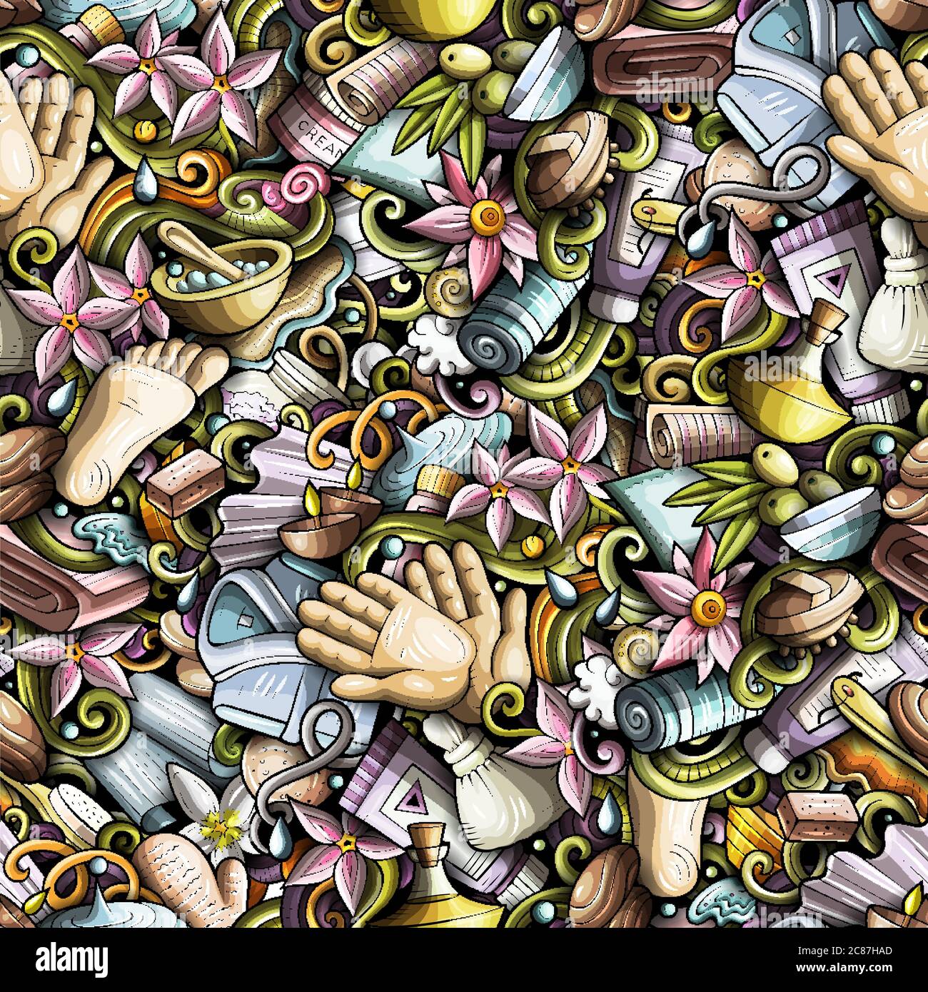 Massage hand drawn doodles seamless pattern. Spa therapy background ...