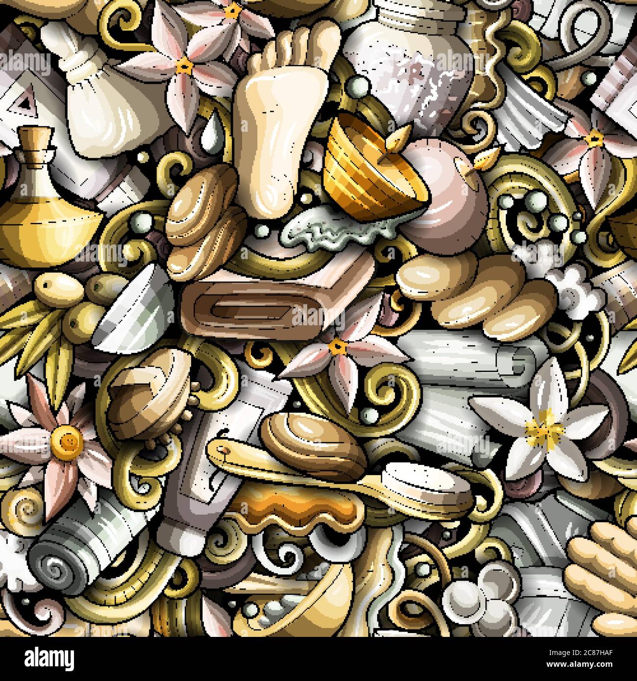 Massage hand drawn doodles seamless pattern. Spa therapy background ...