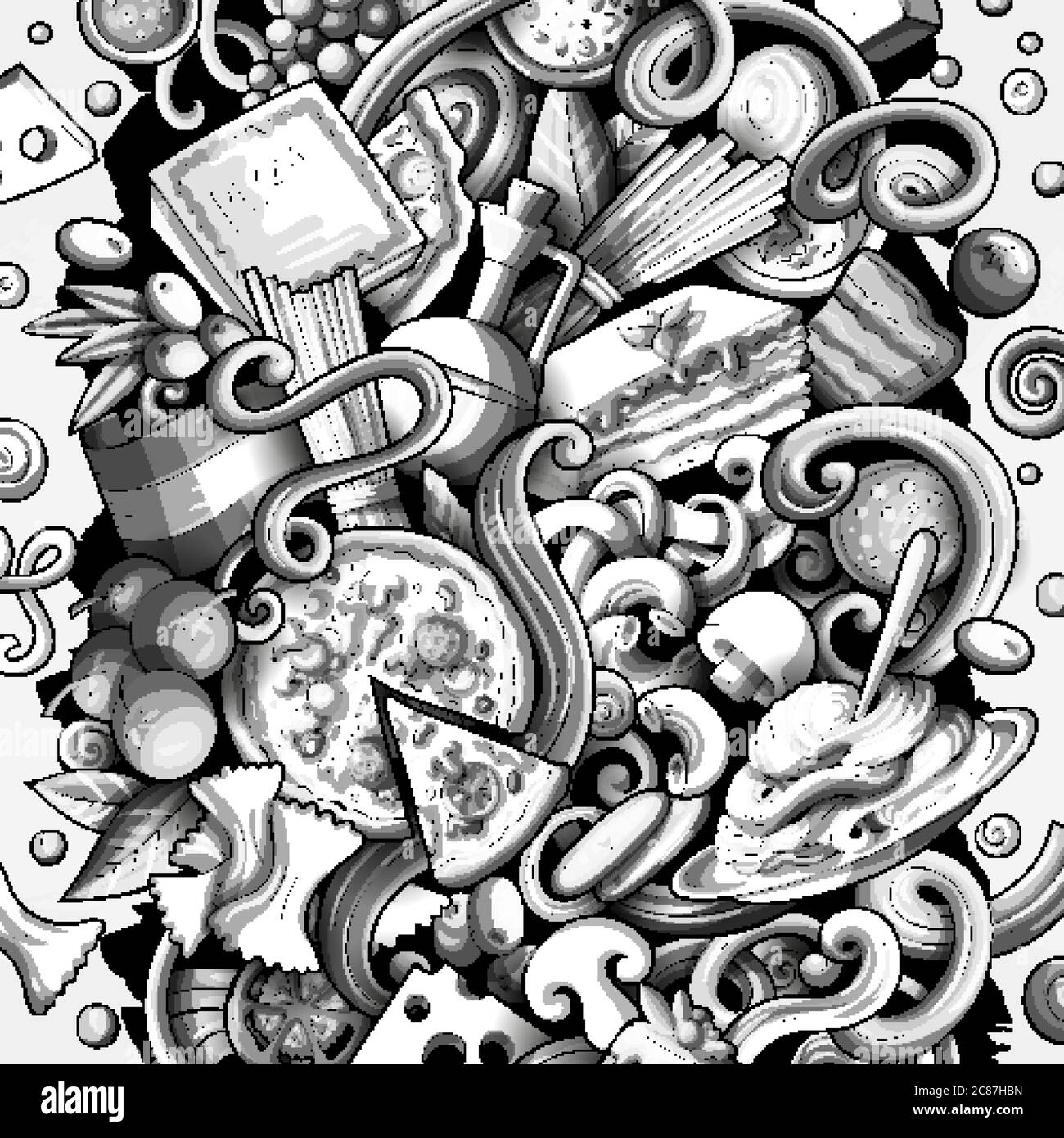 Cartoon vector doodles Italian Food illustration. Italy cuisine funny ...
