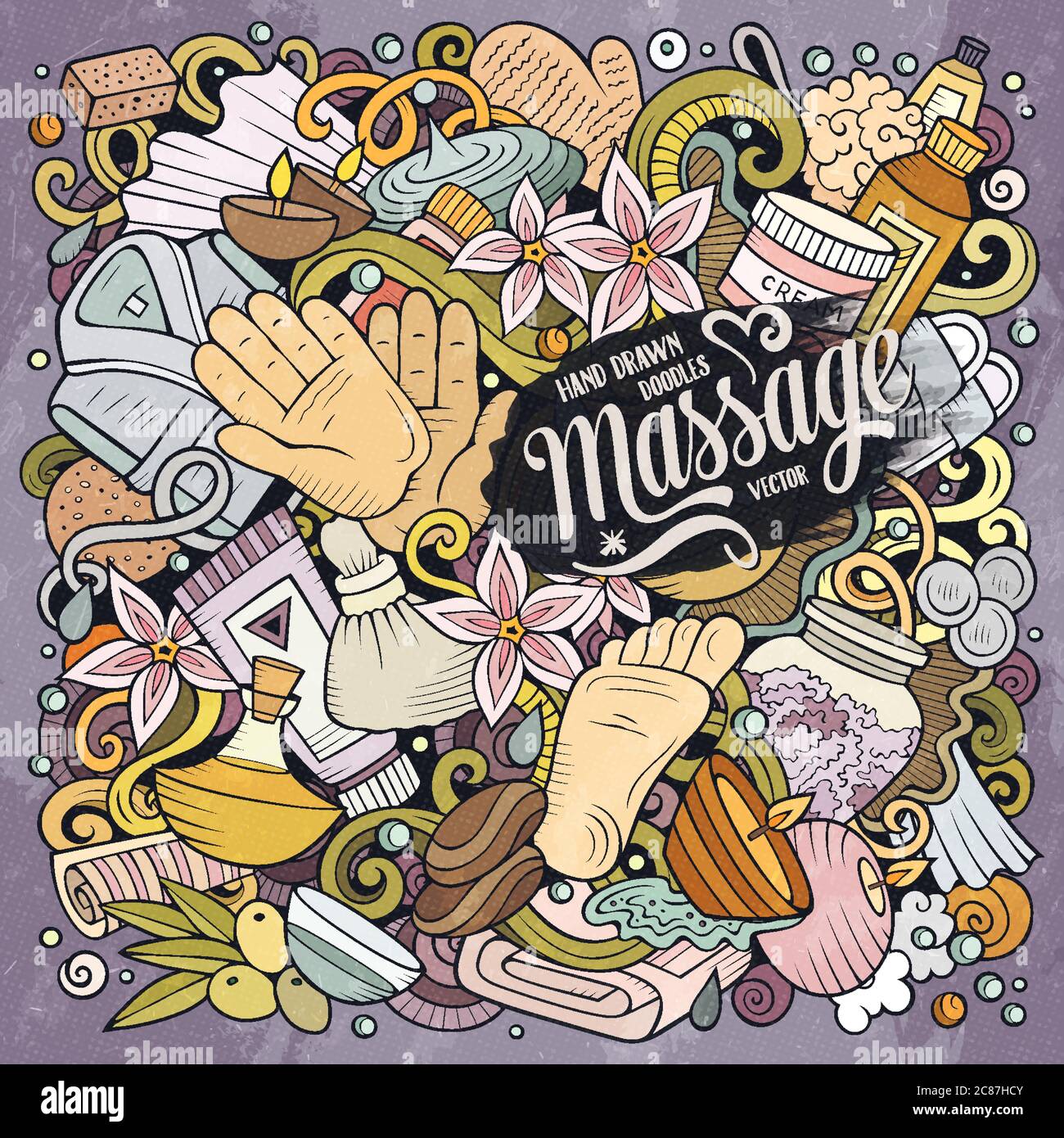 Massage hand drawn vector doodles illustration. Spa salon poster design ...