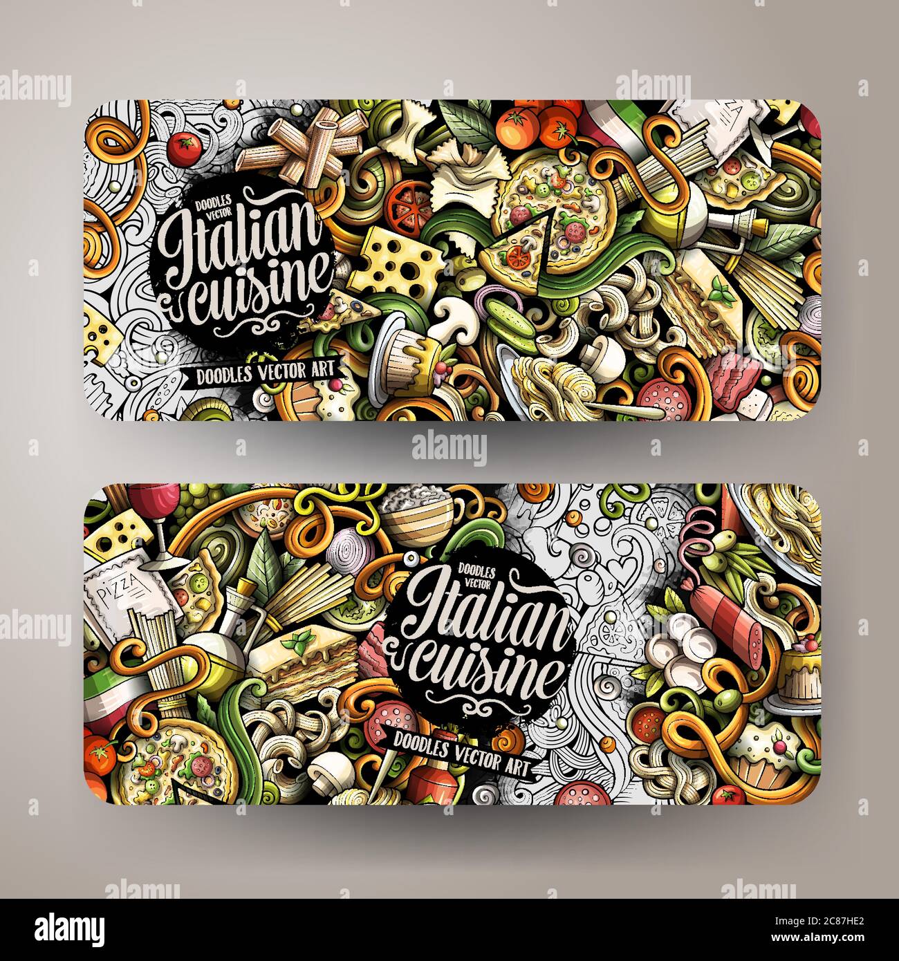 Cartoon hand-drawn doodles italian food banners Stock Vector Image ...