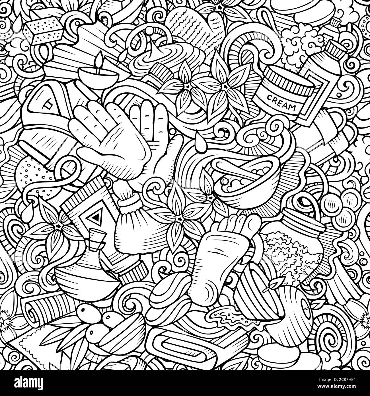 Massage hand drawn doodles seamless pattern. Spa therapy background ...