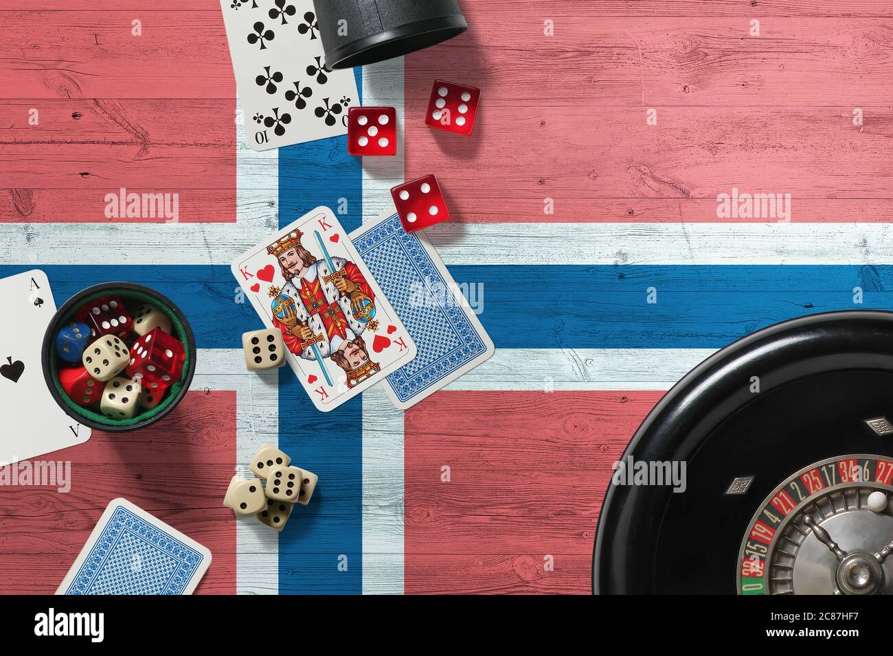 Norway casino theme. Aces in poker game, cards and chips on red table ...