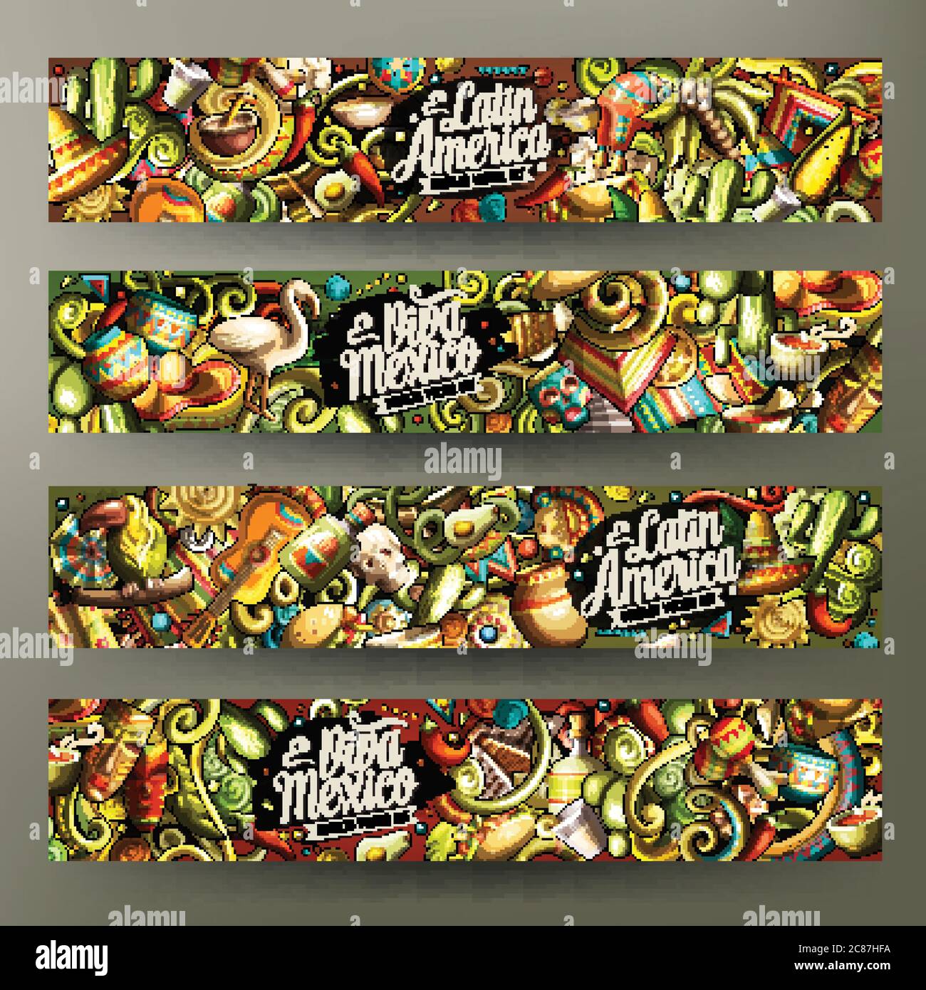 Cartoon vector doodles Latin America horizontal banners Stock Vector ...