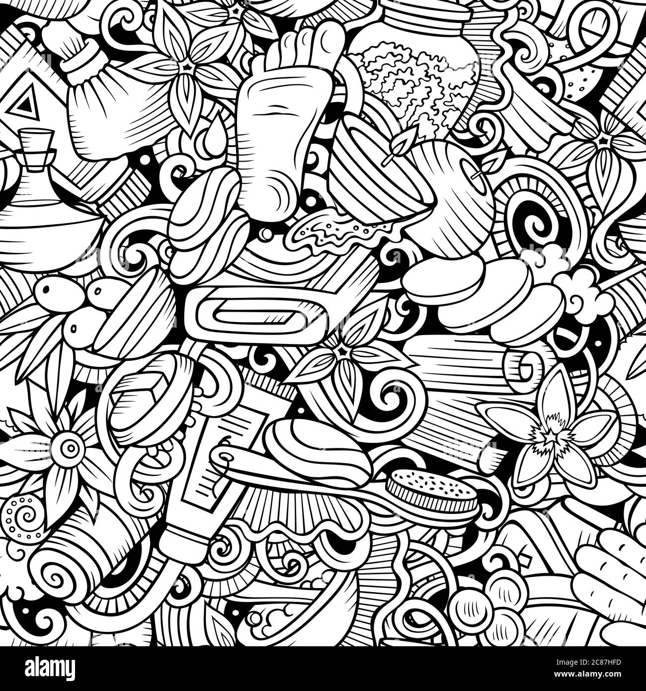 Massage hand drawn doodles seamless pattern. Spa therapy background ...