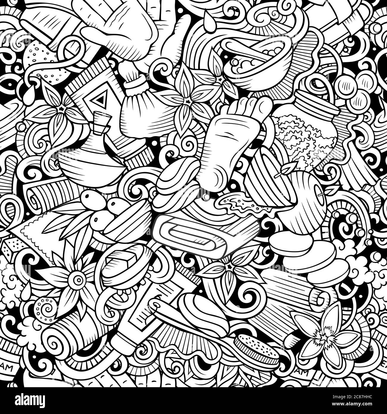 Massage hand drawn doodles seamless pattern. Spa therapy background ...