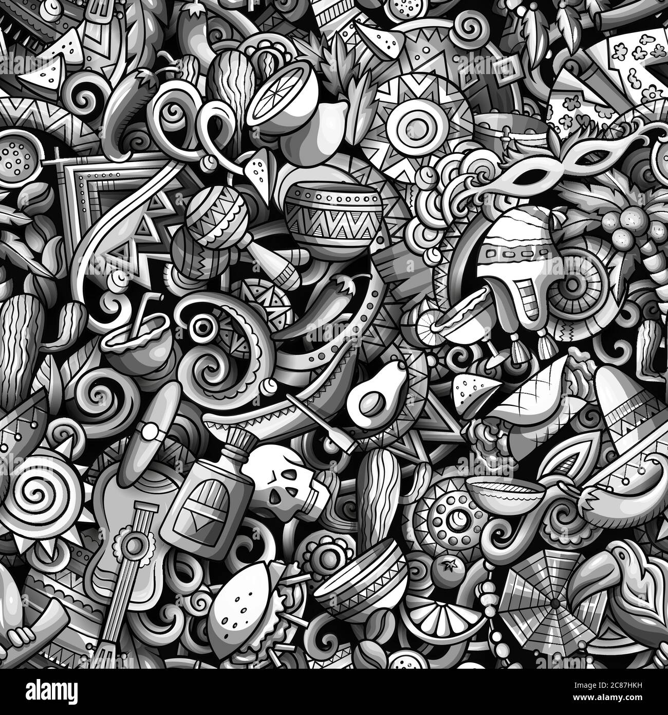 Cartoon cute doodles Latin America seamless pattern Stock Vector Image ...