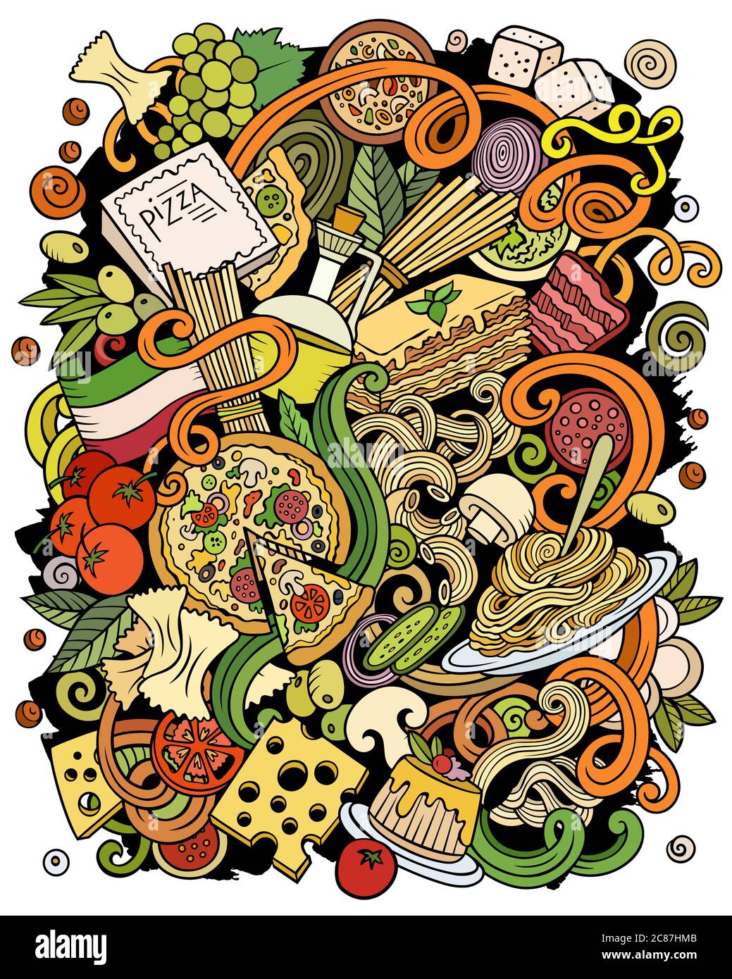 Cartoon vector doodles Italian Food funny illustration Stock Vector ...