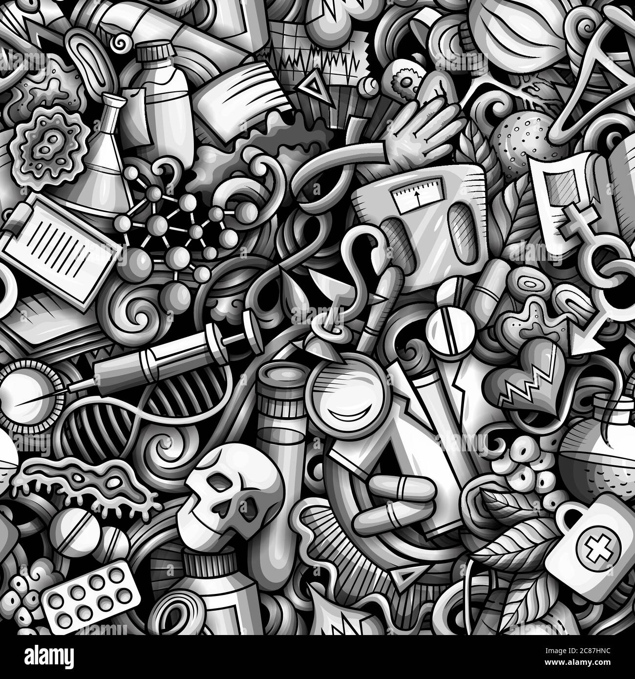 Cartoon cute doodles hand drawn Medicine seamless pattern Stock Vector ...