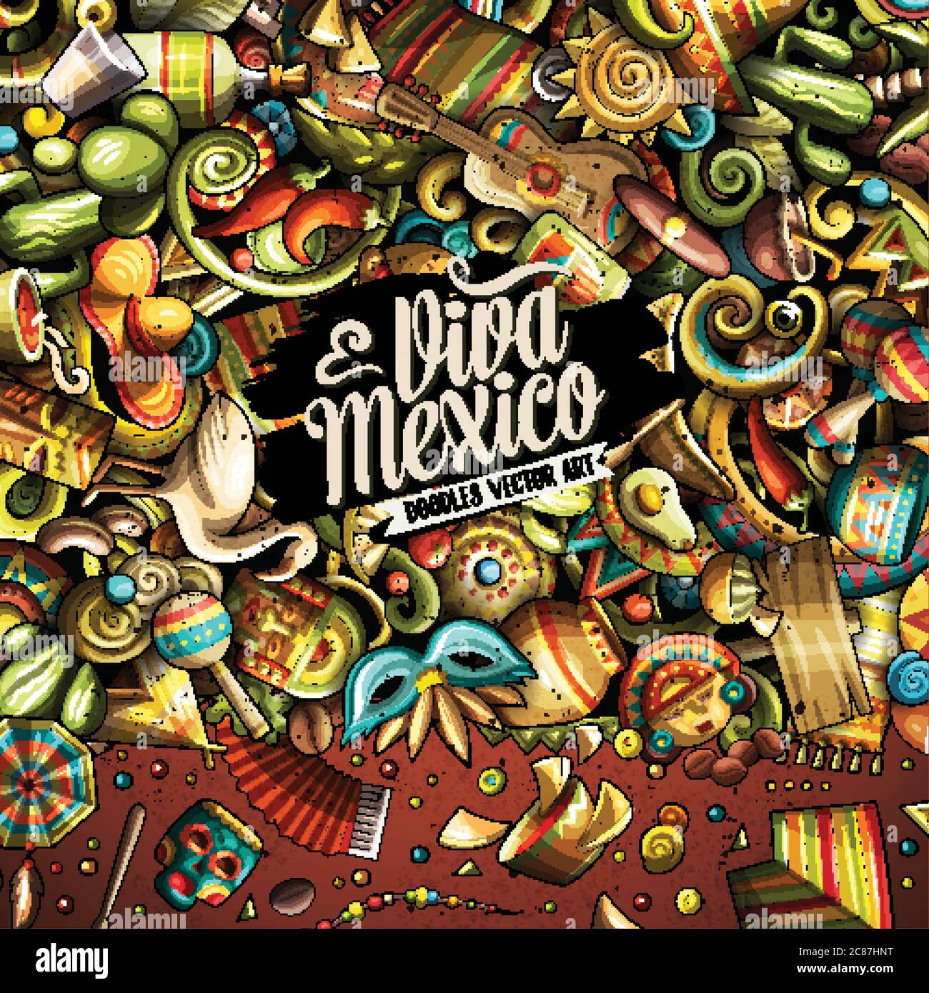 Cartoon hand-drawn doodles Latin American frame Stock Vector Image ...