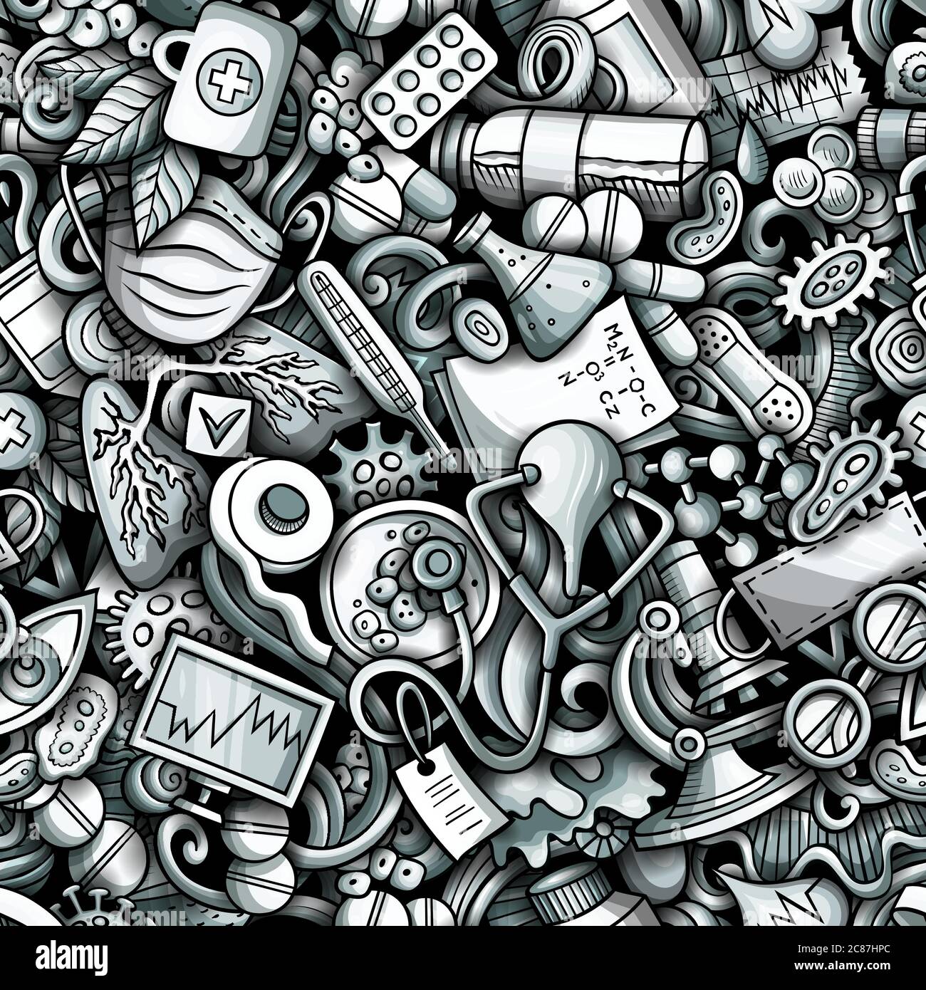Cartoon cute doodles hand drawn Medicine seamless pattern Stock Vector ...
