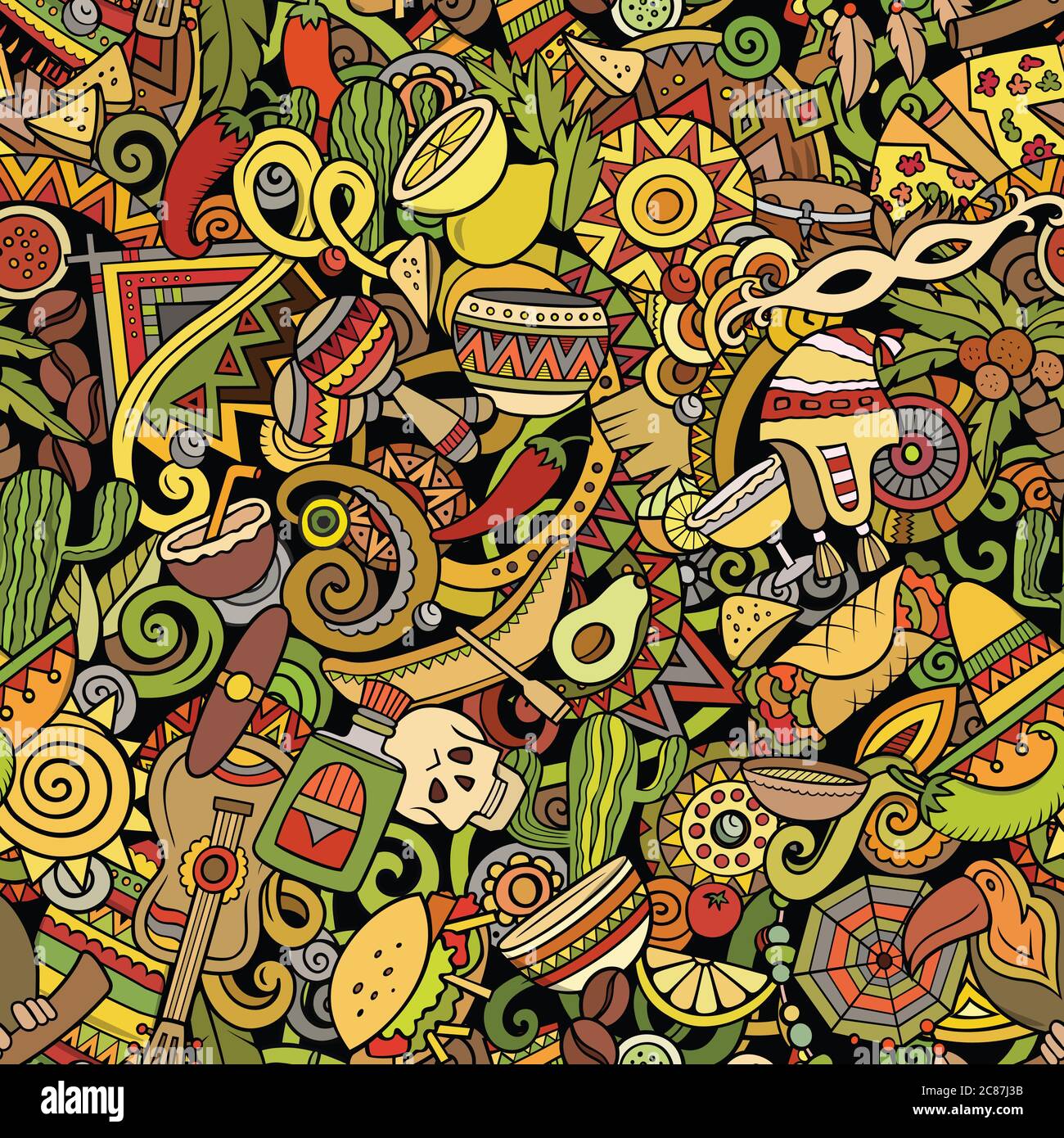 Cartoon cute doodles Latin America seamless pattern Stock Vector Image ...
