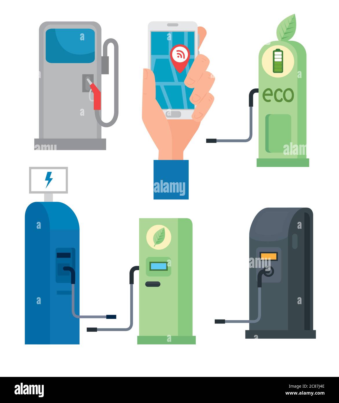 set collection, of gas filling stations and oil fuel and smartphone ...