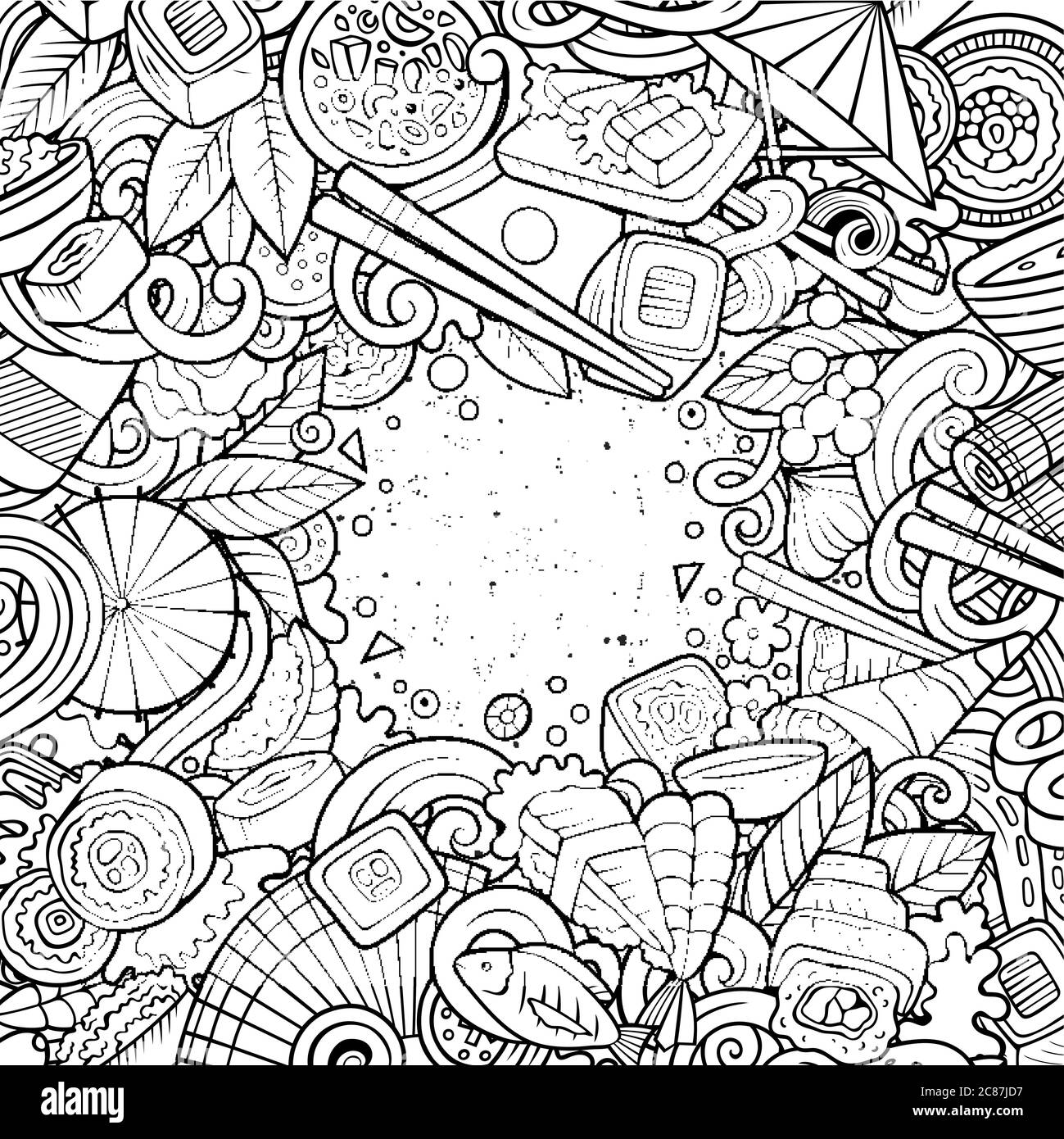 Cartoon contour hand-drawn doodles Japan food frame Stock Vector Image ...