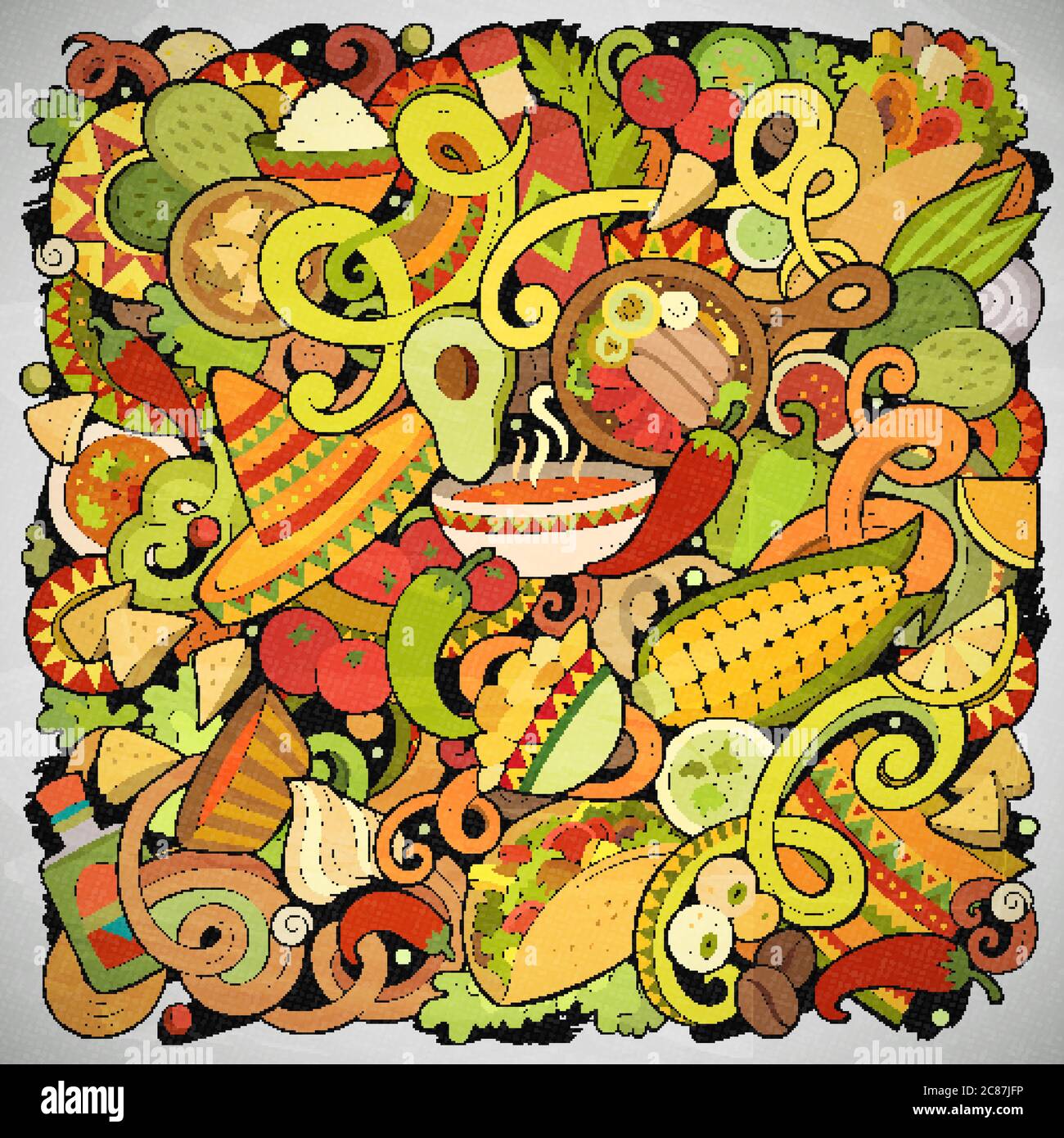Mexican food hand drawn vector doodles illustration. Cuisine poster ...