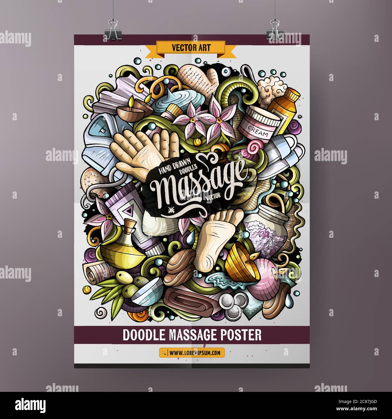 Massage hand drawn doodles illustration. Spa salon objects and elements poster Stock Vector ...