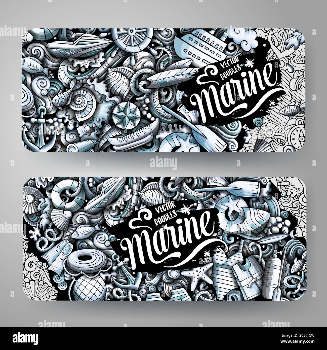 Marine vector hand drawn doodle banners design Stock Vector Image & Art ...