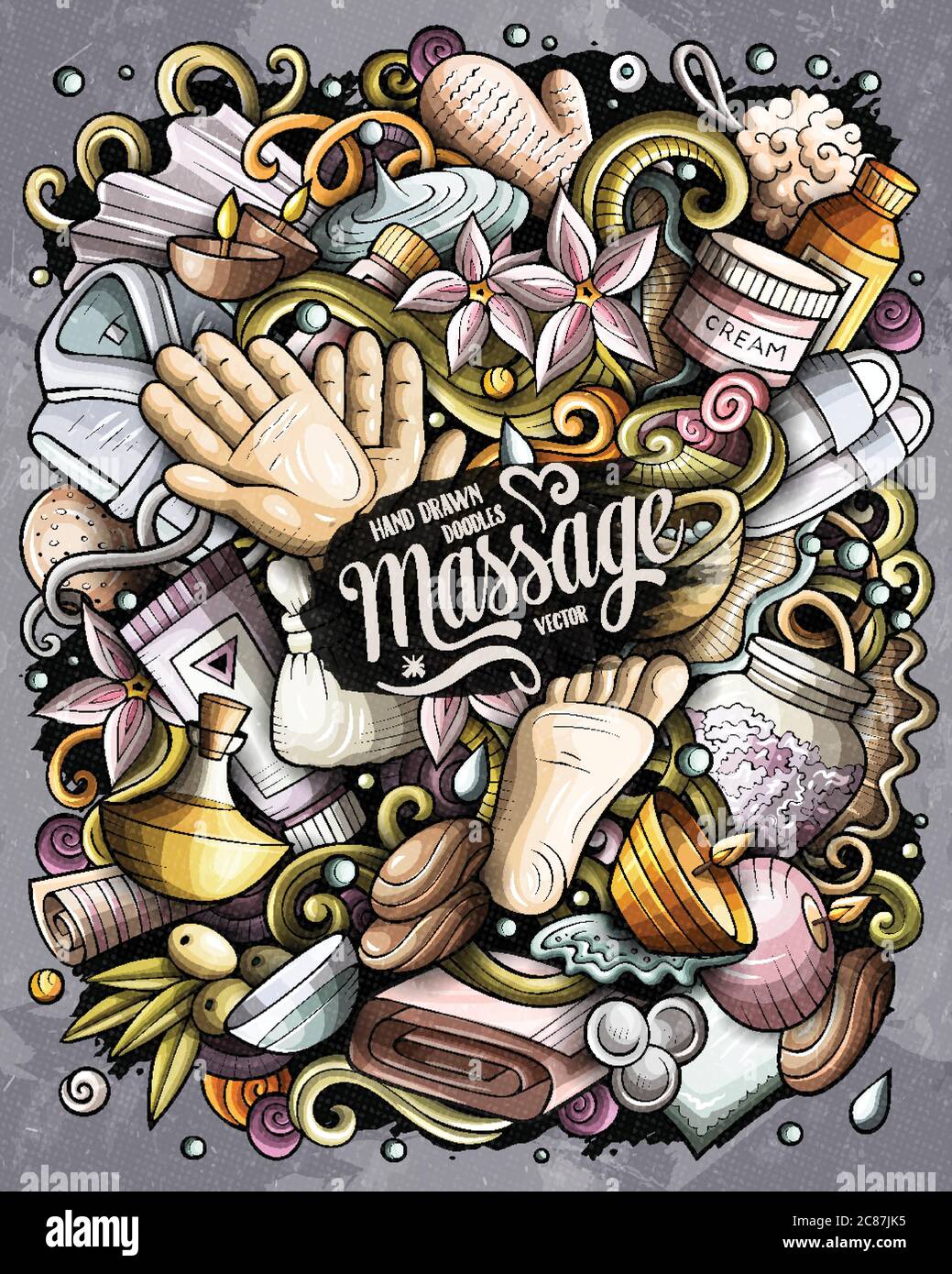 Massage hand drawn vector doodles illustration. Spa salon poster design ...