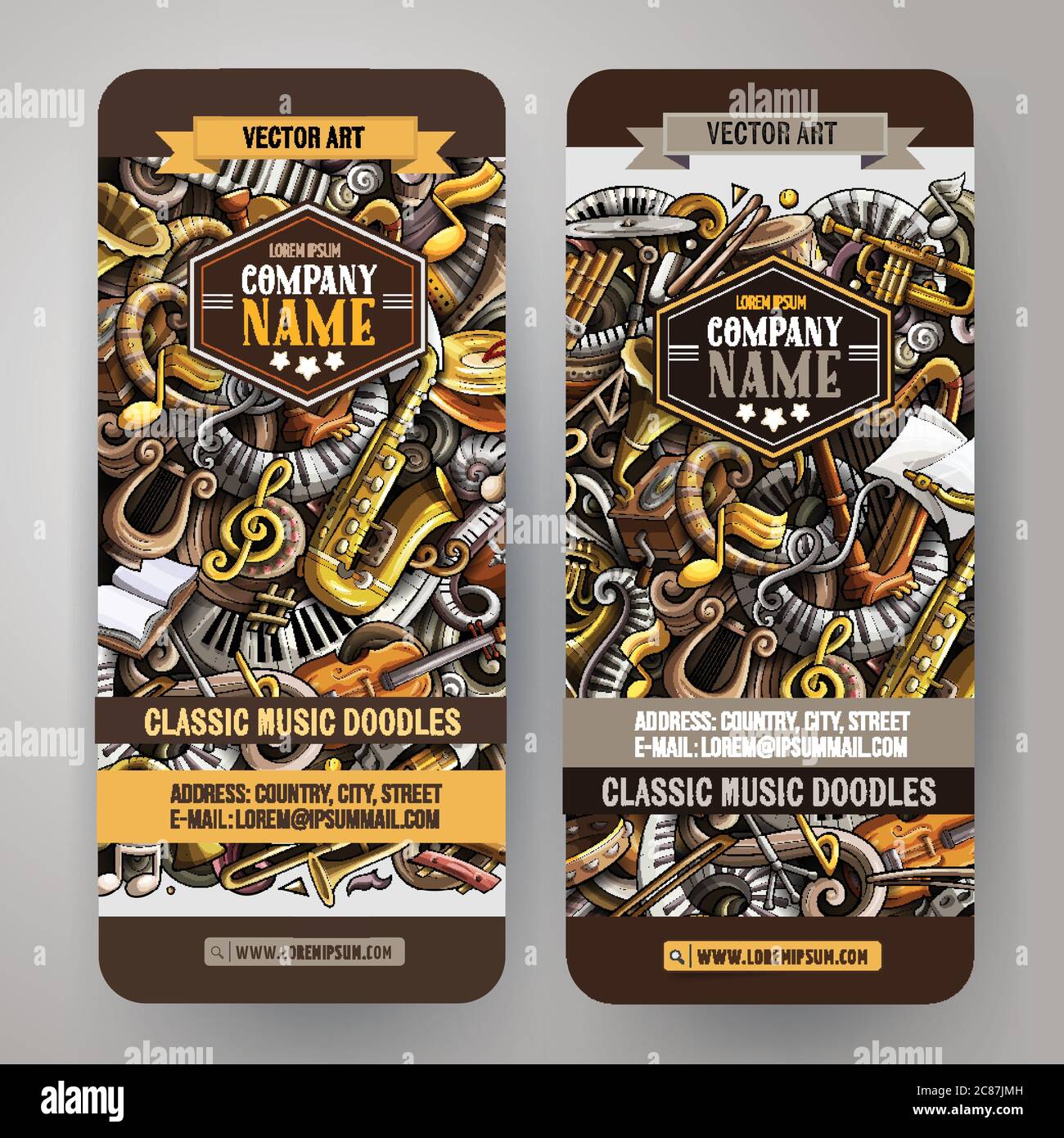 Cartoon cute colorful vector hand drawn doodles Classic music banners ...