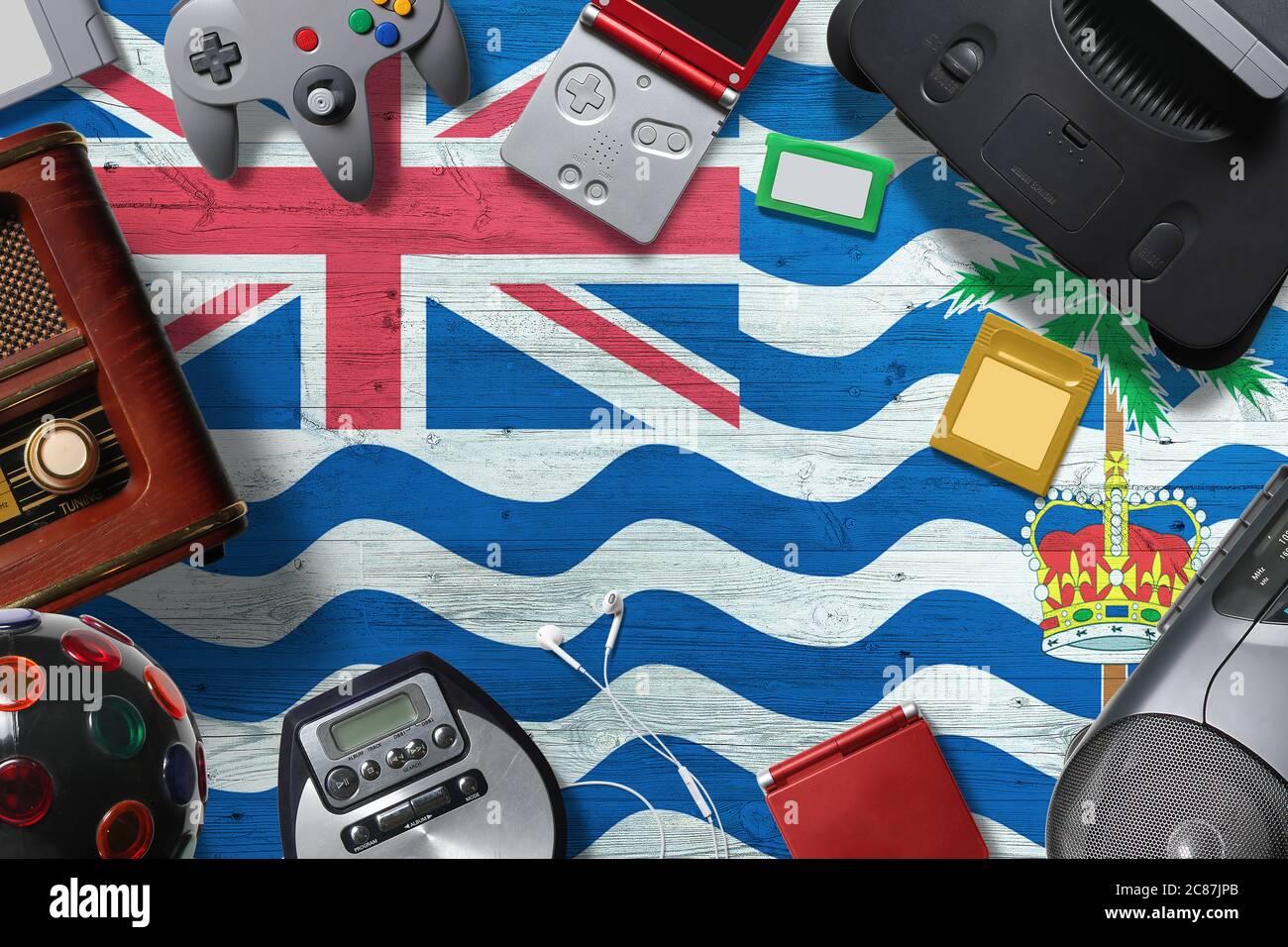 British Indian Ocean Territory retro gaming concept. A collection of ...