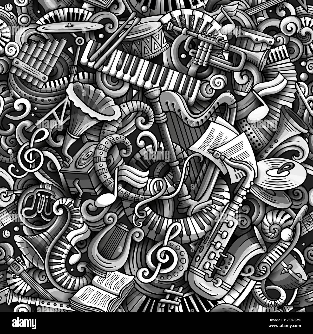 Cartoon cute doodles Classical music seamless pattern Stock Vector ...