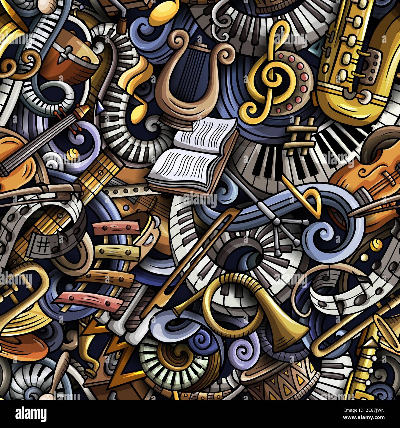 Cartoon cute doodles Classical music seamless pattern Stock Vector ...