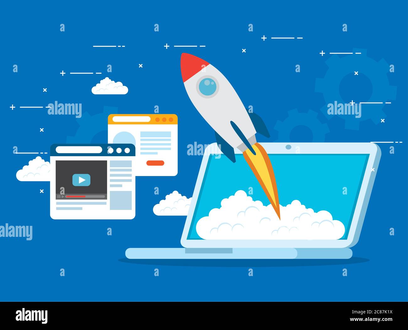 business start up concept, banner, business object startup process ...