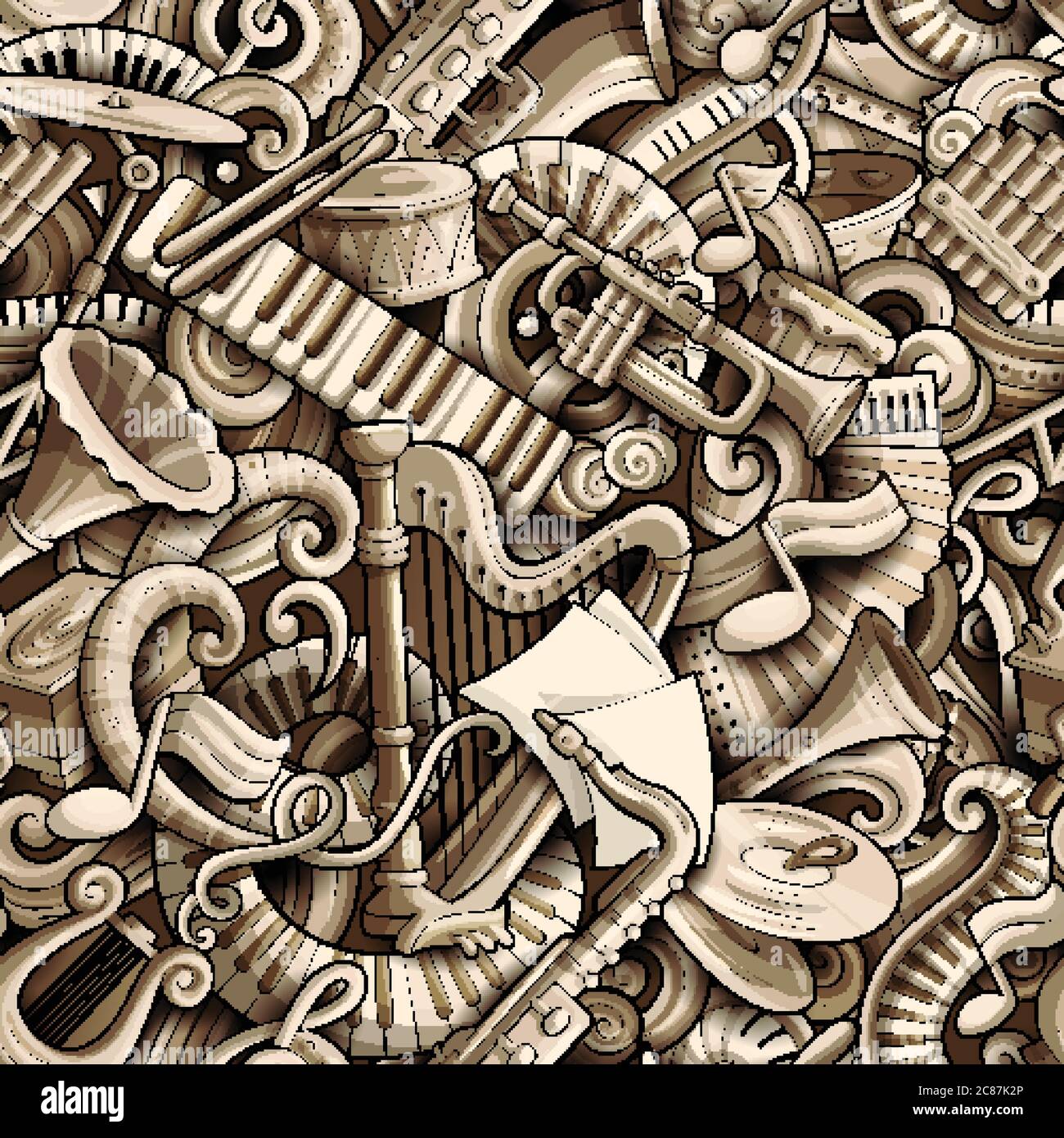 Cartoon cute doodles Classical music seamless pattern Stock Vector ...