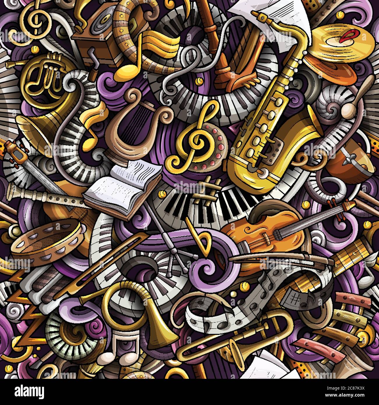 Cartoon cute doodles Classical music seamless pattern Stock Vector ...