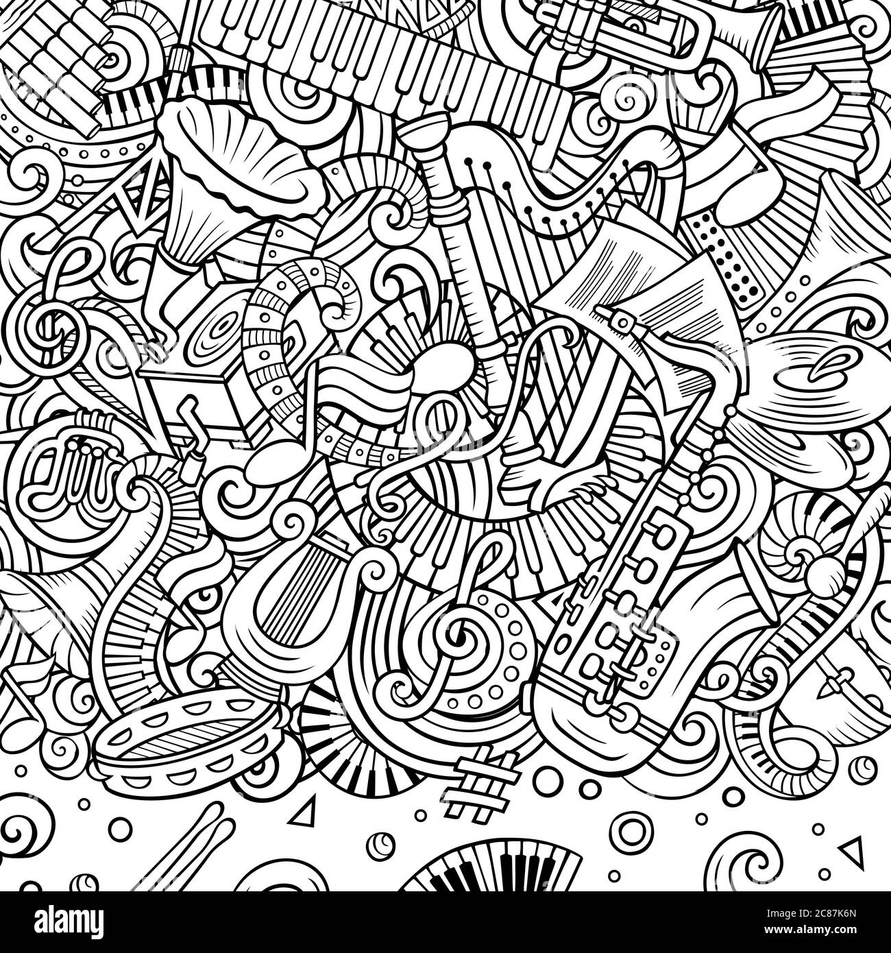 Cartoon vector doodles Classic music frame.Line art musical border ...