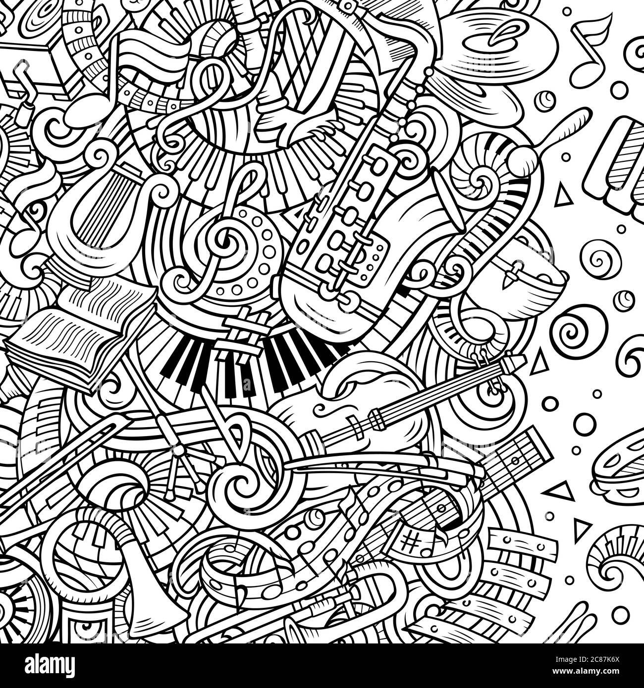 Cartoon vector doodles Classic music frame.Line art musical border ...